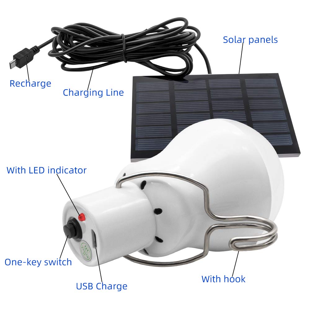GreeSuit Solar Powered Shed Led Light Bulb Portable USB Charge Lantern Lamp Spotlight Indoor Office Kitchen Reading with Solar Panel for Outdoor Hiking Camping Tent Fishing Lighting