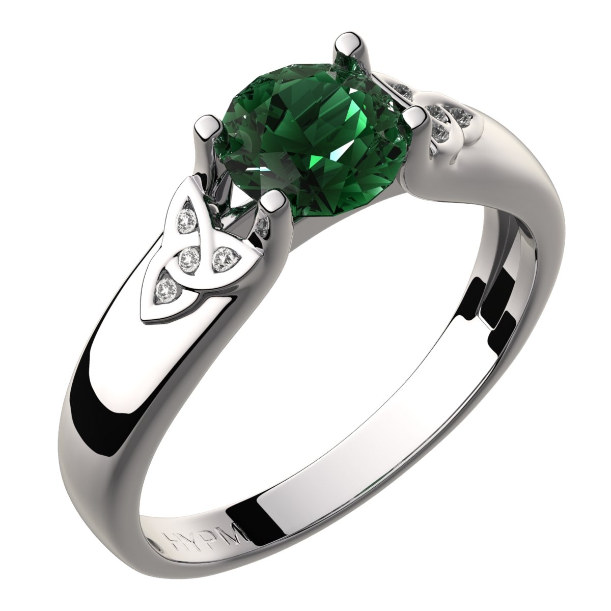 GWG Women's Rings Gift Sterling Silver Celtic Ring Emerald Green Zircon Stone and Trinity Knots Adorned with Crystals - 9 for Women