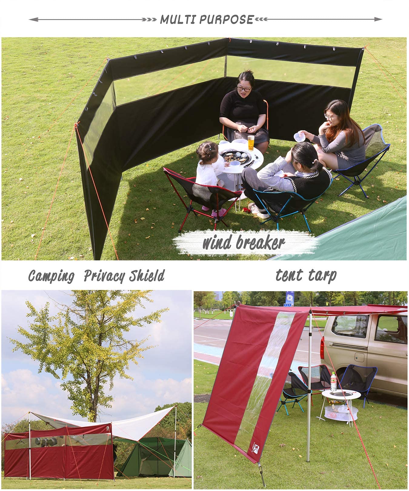 HIKEMAN Camping Windbreaks Stove Windscreen – Beach Windshield Shelter, Sunshade Screen,Winter Outdoor Caravan Privacy Shield with Top Window, for Garden Charcoal Grills BBQ Picnic (Beige)