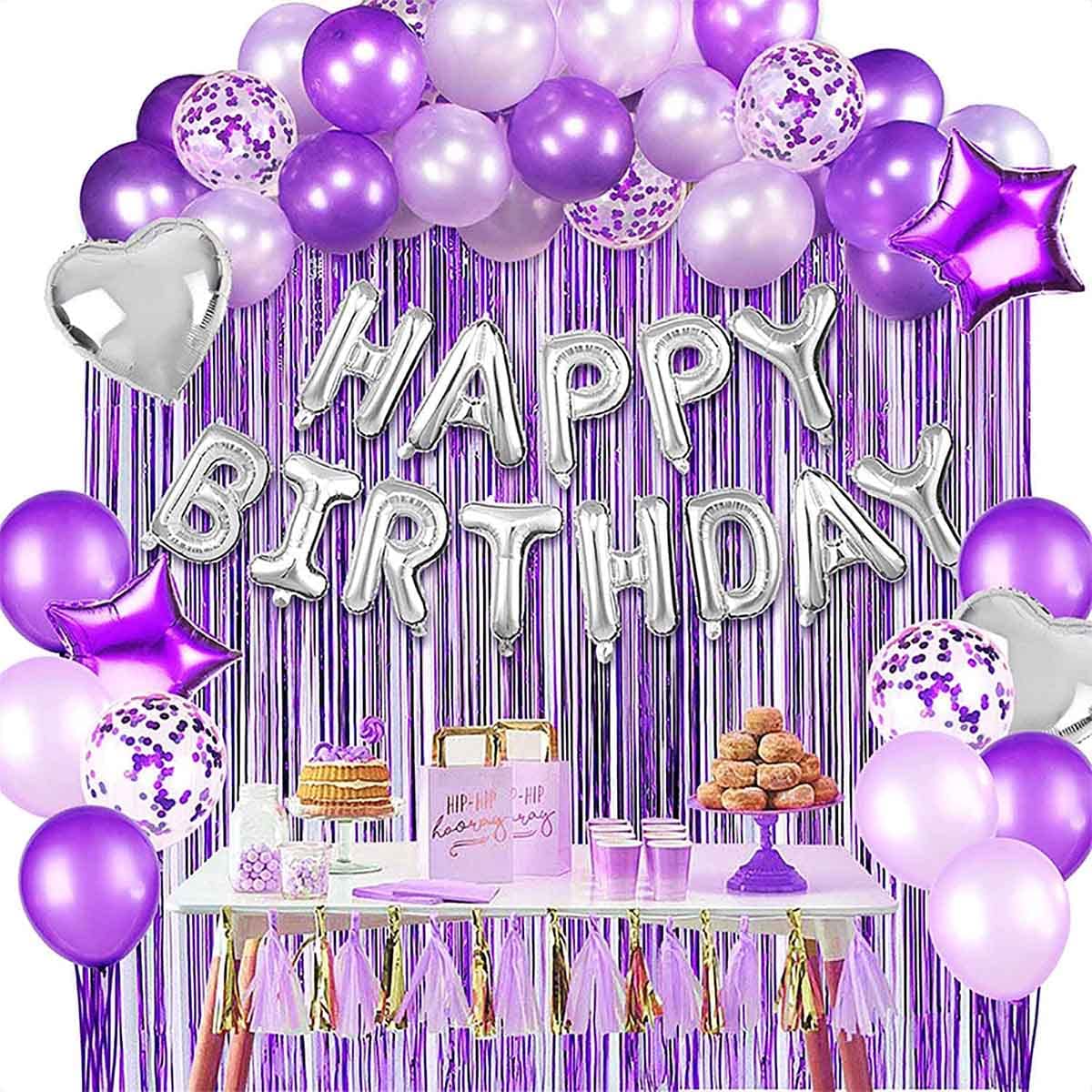 Lavender Party Decorations, Purple Happy Birthday Decorations for Women or Girl, Purple Party Decorations Set, Tassel Garland Balloons for Birthday Party Decorations Supplies