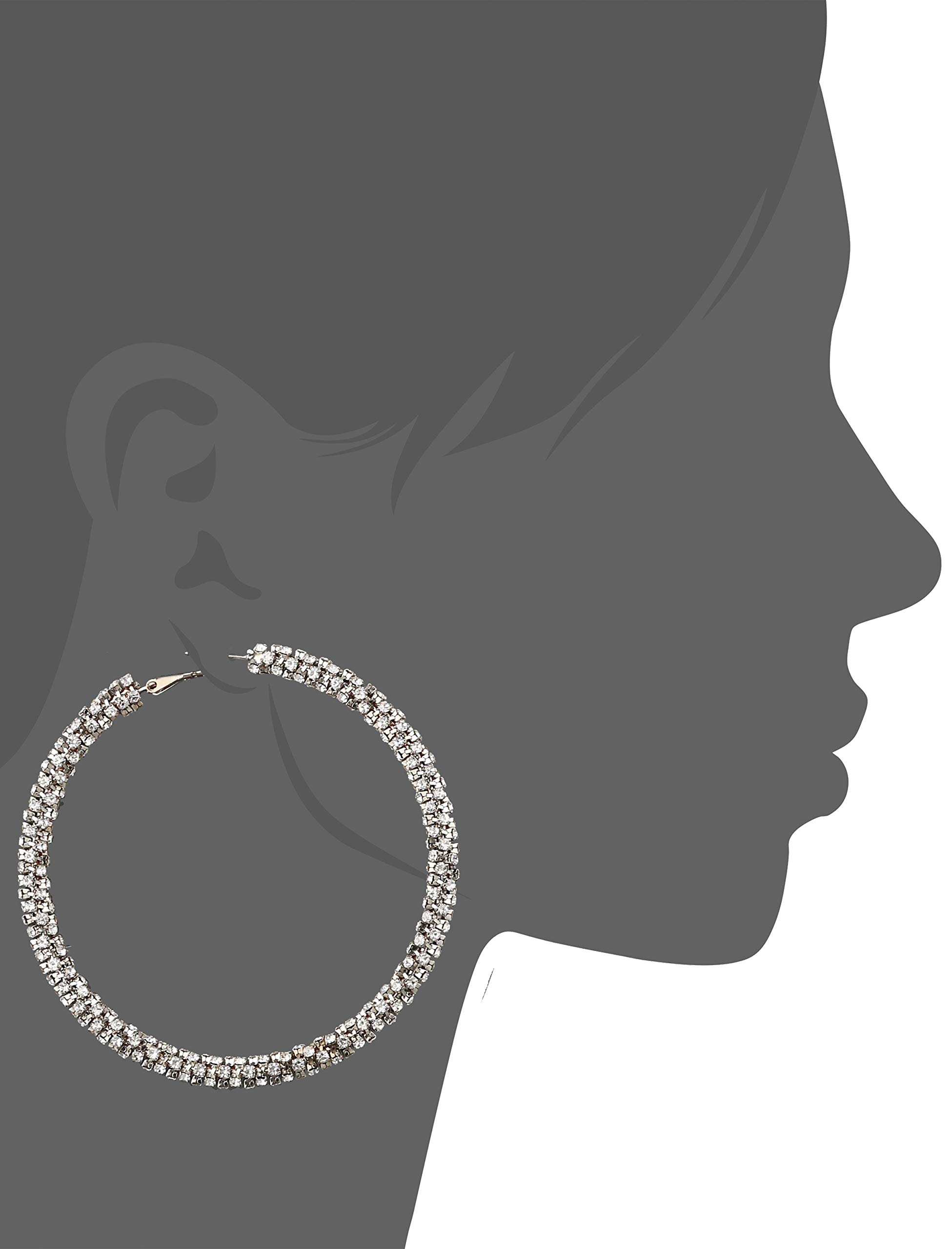GUESS Women's Silver-Tone Pave Crystal Glass Stone Hoop Earrings