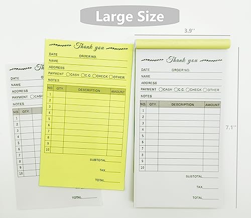 Thank You Receipt Book for Small Businesses 4x7 inches 2-Part Carbonless White Yellow 50 Sets 100 Sheets per Book with Wrap Around Cover Blank Signature Stamp Section (1 Black)