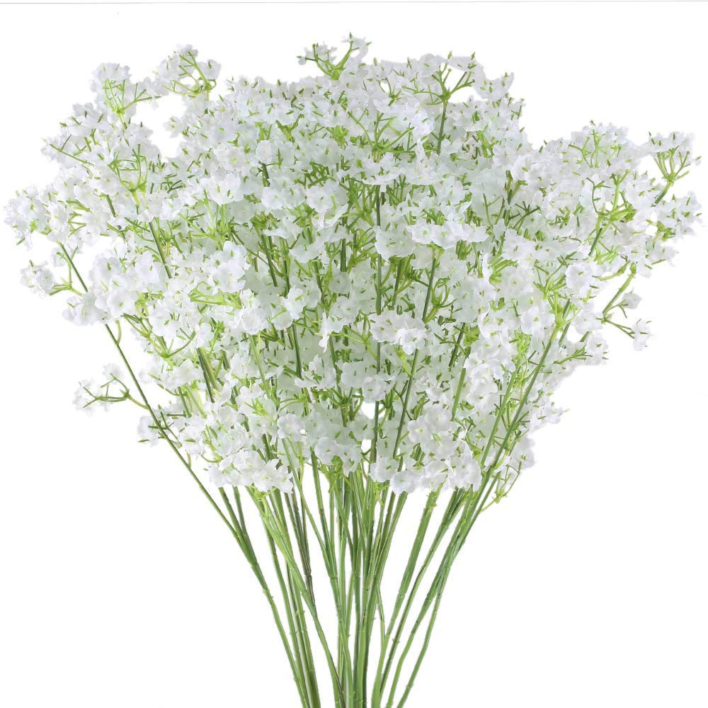 Hauserlin 20 pcs Baby’s Breath Flowers 16" Artificial Gypsophila Bouquets Real Touch Flowers for Wedding Home Garden DIY Décor Hotel Table Decoration