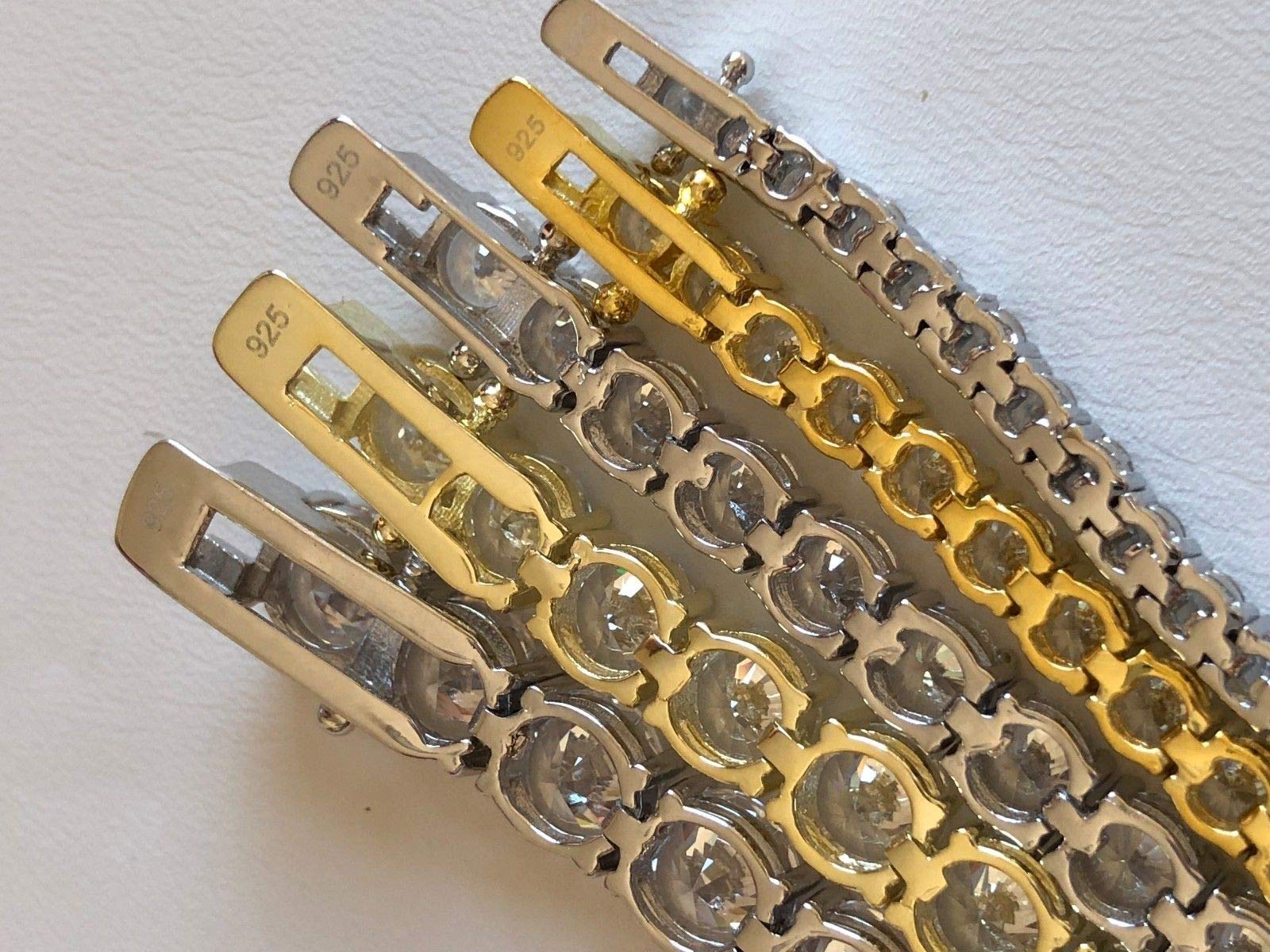 HarlemBling Real Solid 925 Sterling Silver Mens Or Womens Tennis Bracelet - 14k Yellow & Rose Gold Finish Over Solid 925 Silver - 3-6mm - 6-9" Iced Out One Row Bracelet (6, 3mm Silver)