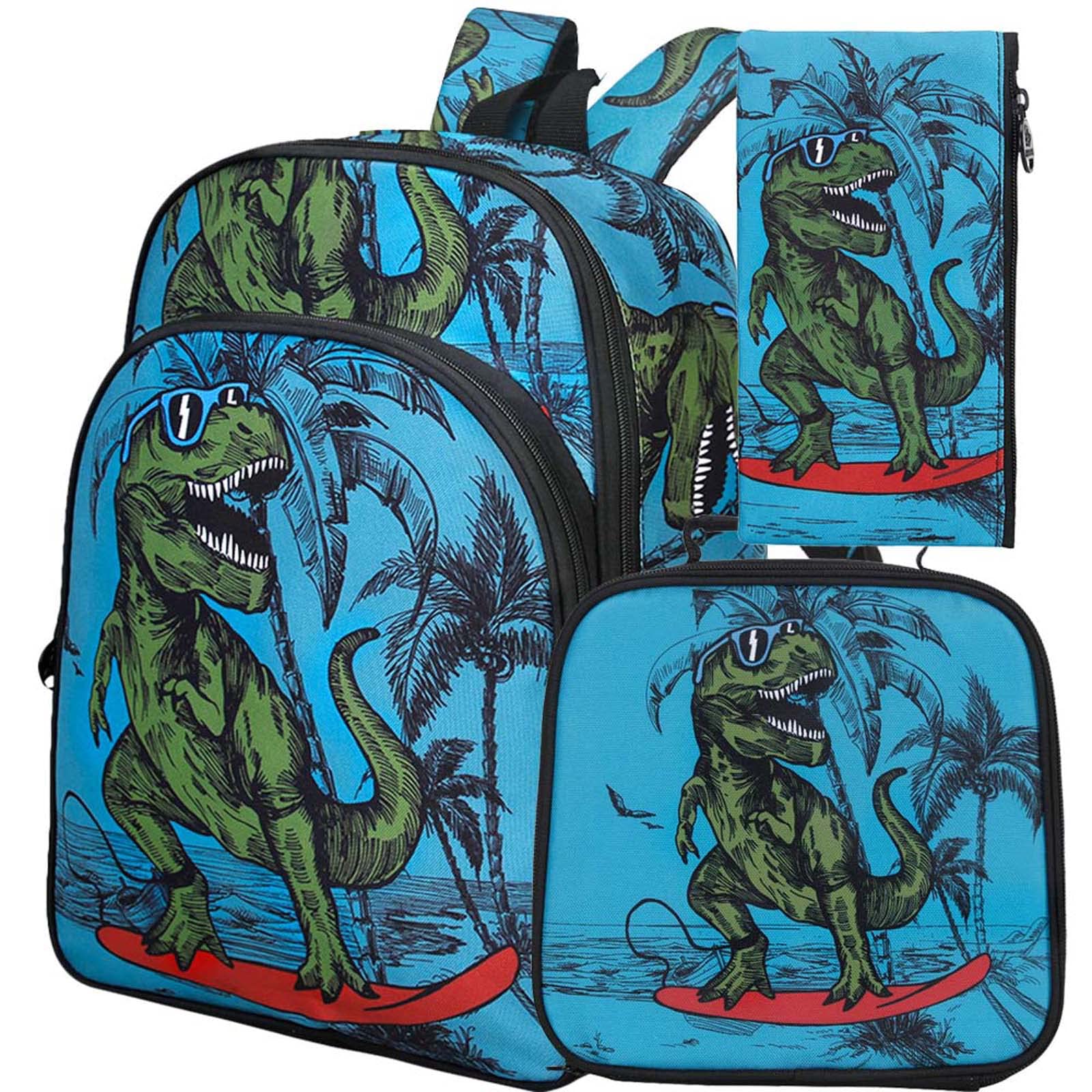 gxtvo 3PCS Preschool Backpack Boys, 16" Kids Dinosaur Elementary Dino Bookbag and Lunch Box