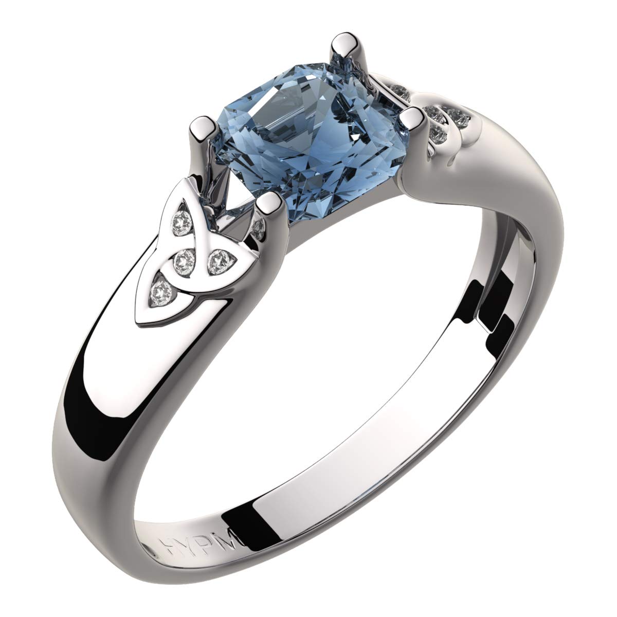 GWG Women's Rings Gift Sterling Silver Celtic Ring Aquamarine Sea Blue Zircon Square Stone and Trinity Knots Adorned with Crystals - 6 for Women