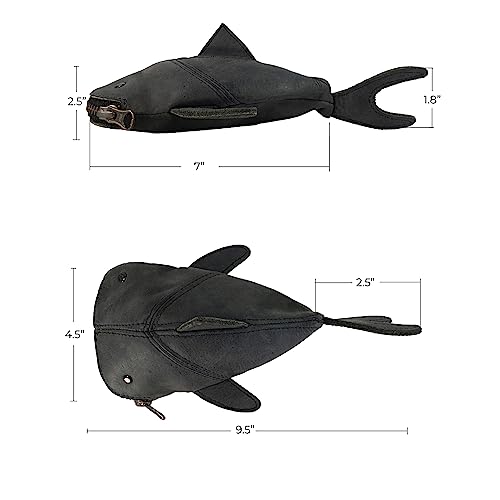 Hide & Drink, Zippered Coin Pouch, Shark Shaped Case, Stuffed Animal, Bank, Change Bag, Pencil Purse, Shark Shaped Cable Holder, Full Grain Leather, Handmade Wallet, Charcoal Black