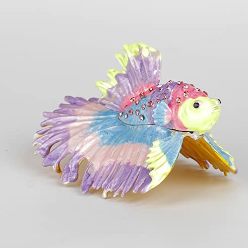 SEVENBEES Tropical Fish Figurines Collectibles Jewelry Boxes Hinged Trinket Box for Women