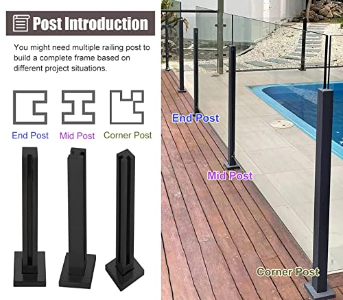 ZIMGOD Metal Glass Railing Post Kit, Black Glass Balustrade System, Vertical Glass Panel Post for Internal/External/Loft/Villa, Custom Size (Color : Mid Post, Size : 95cm/37.4")