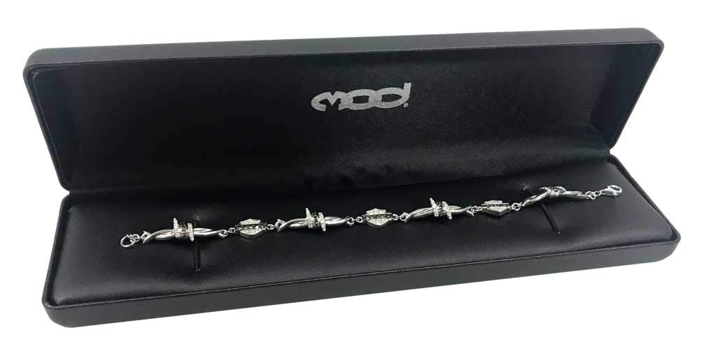 Harley-Davidson Womens Bling Barb Wire Chain Bracelet, Sterling Silver HDB0433-7