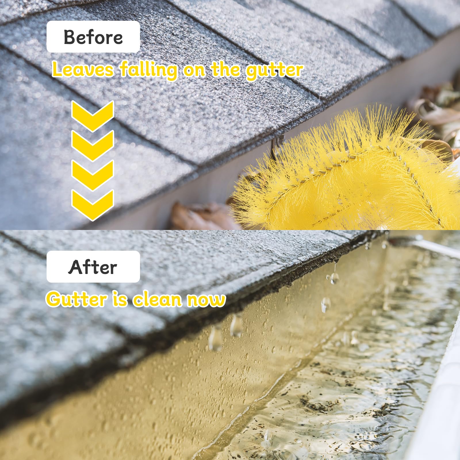 Gutter Cleaning Brush from The Ground, 6 FT Gutter Guard Tools Roofing Tool, Easily Remove Leaves and Debris, Yellow