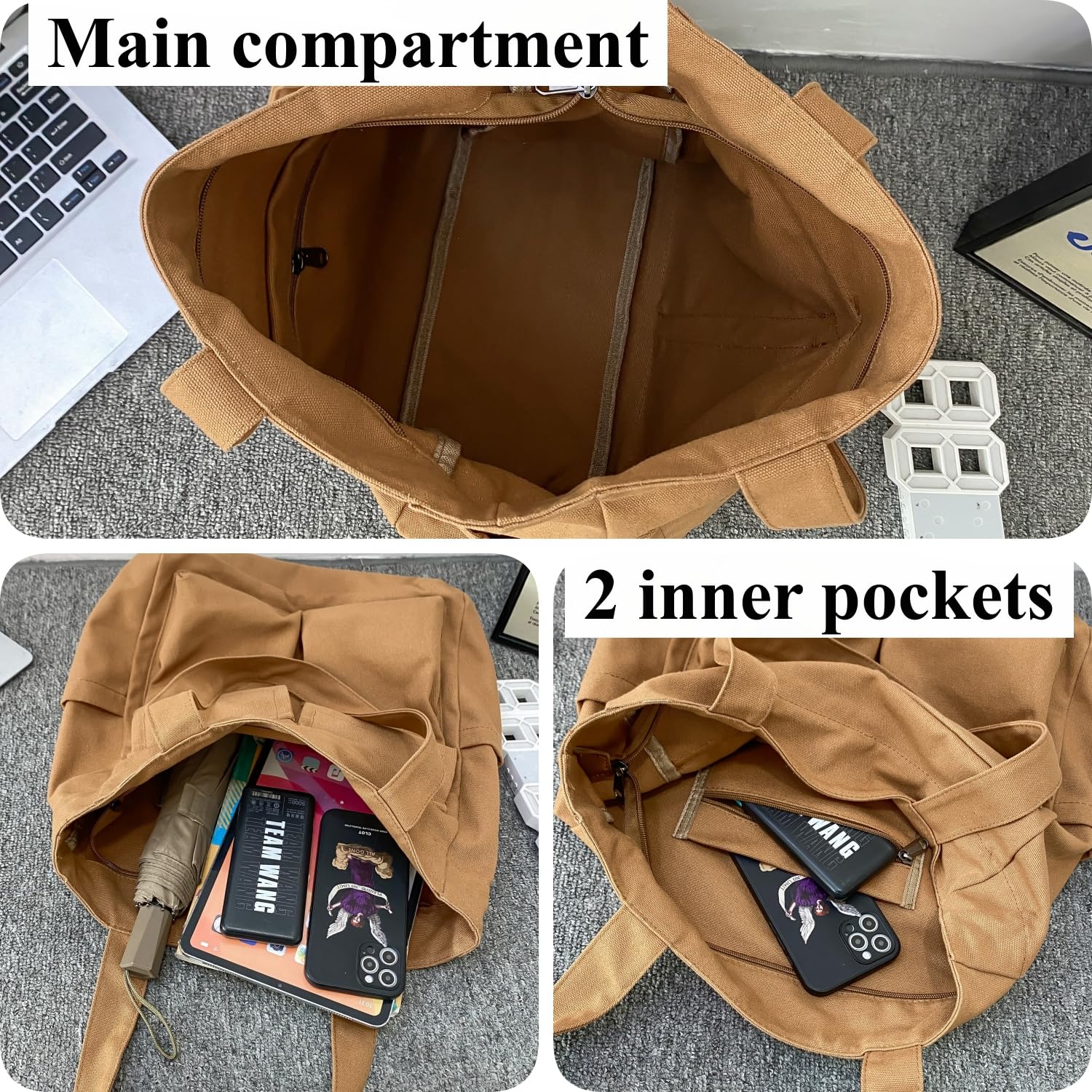 H HIKKER-LINK Tote Bag for Womens Handbags Shoulder Bag with Multi-pocket for Work Daily Bags Black