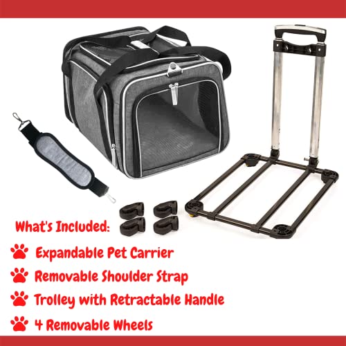 Ruff Life 101 Airline Approved Expandable Premium Pet Carrier on Wheels- Two Sided Expandable Rolling Carrier- Designed for Dogs & Cats- Extra Spacious Soft Lined Carrier! (Grey)