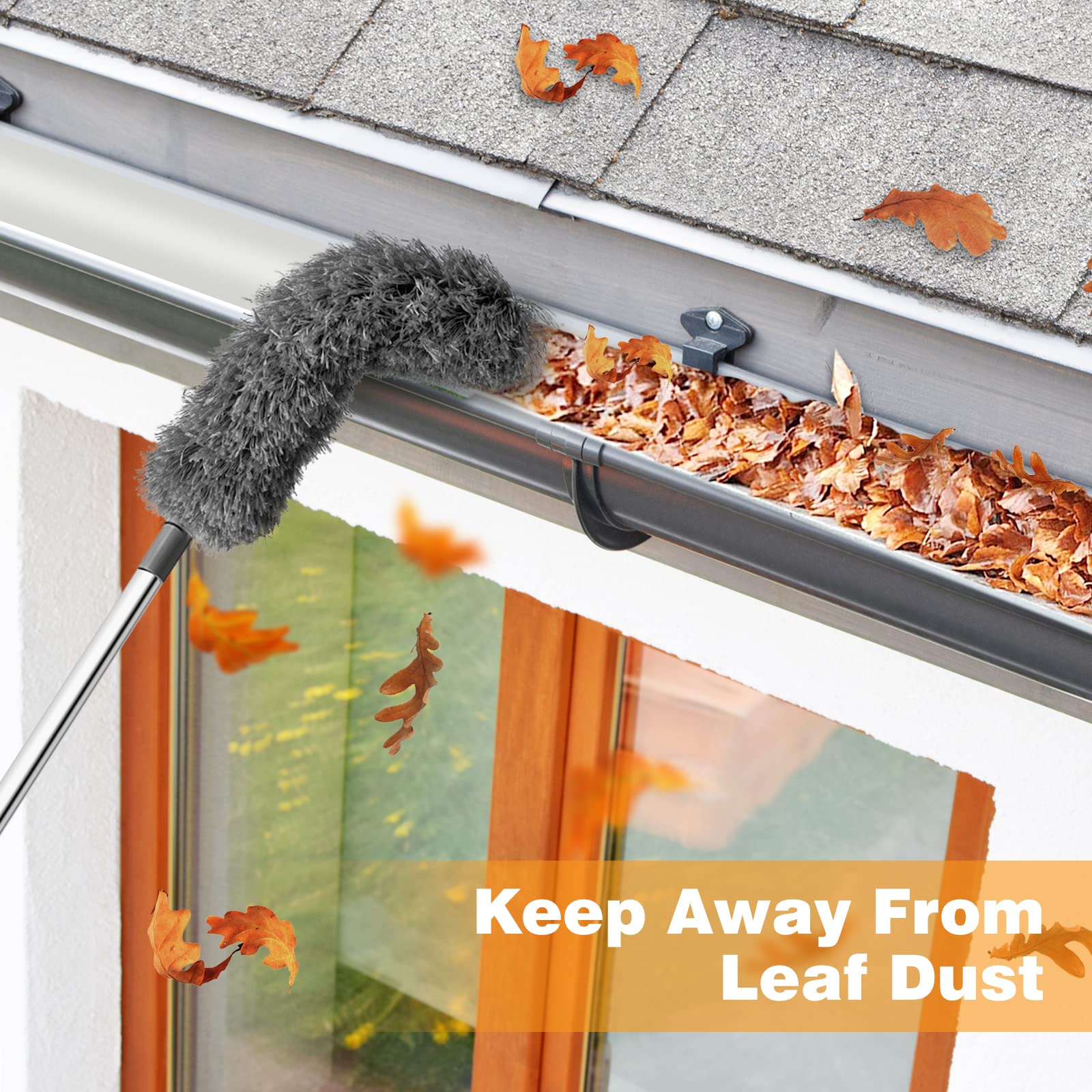 Gutter Cleaning Brush Roofing Tool with Telescopic Extendable Telescopic Pole 8.2ft Guard Cleaner Tool Easy Remove Leaves and Debris from The Groun Gray