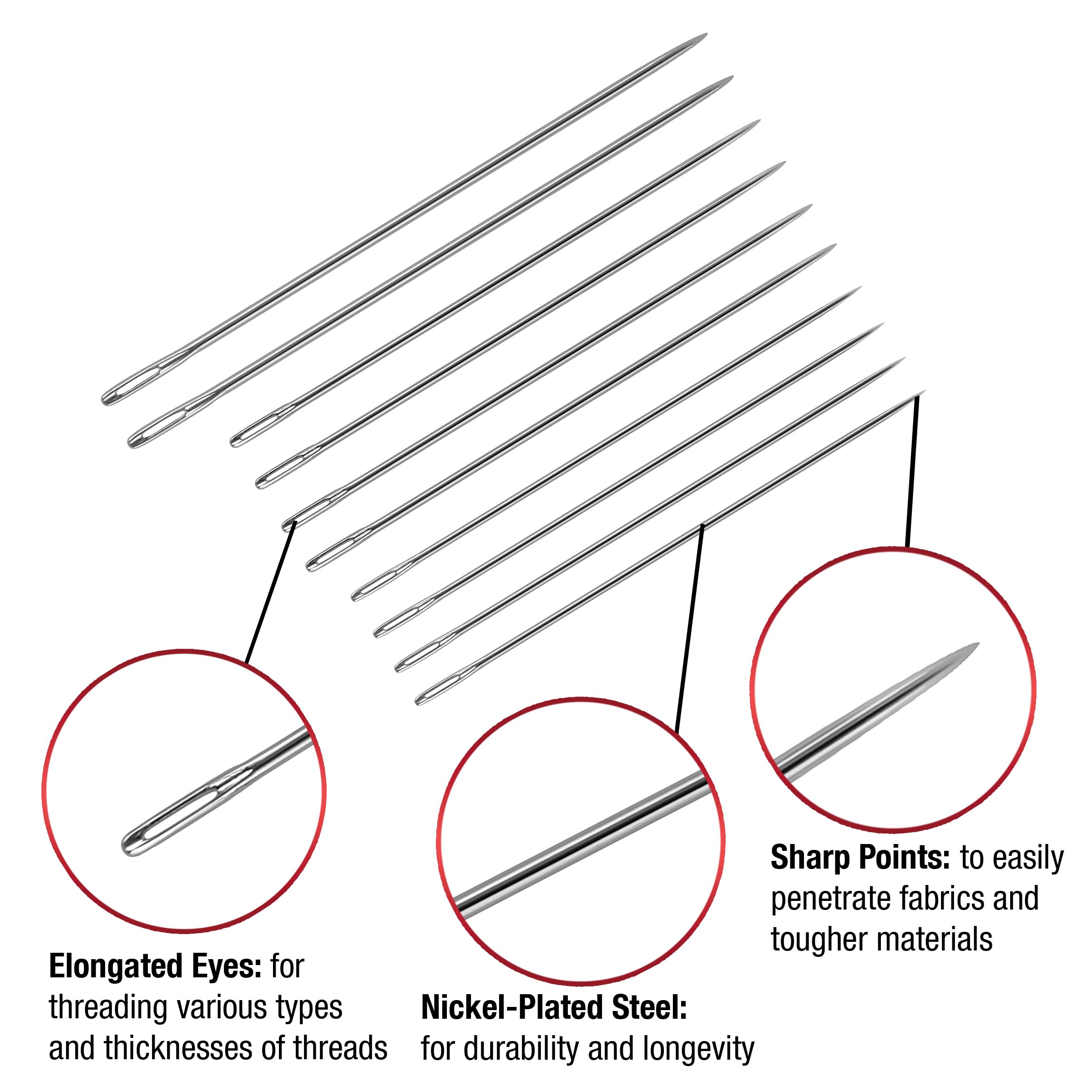 SINGER Sharps Hand Sewing Needle Set - Assorted Sizes 3/9, Nickel-Plated Steel, Durable, for Embroidery, Quilting, Mending, with Standard Eyes, 20pc