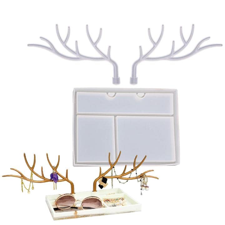 YIRUZWRD Deer Horn Silicone Molds Tree Branch Shaped Jewelry Display Holder Tray Mold Stand for Home Decoration Ring Pendant Show