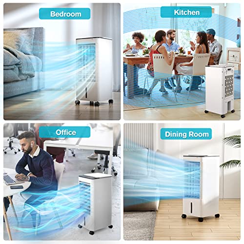Portable Air Conditioners, 3-IN-1 Evaporative Air Cooler with Remote, 3 Modes 3 Speeds &12H Timer, 1.16Gal Portable AC, 5 Ice Packs & 4 Wheels, 45° Oscillation, Quiet Swamp Cooler for Room Home Office