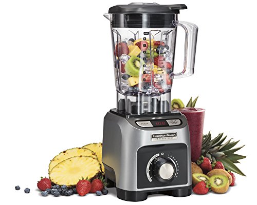 Hamilton Beach Professional 1800W Blender with 64oz BPA Free Jar, LED Timer, 4 Programs & Variable Speed Dial for Puree, Ice Crush, Shakes and Smoothies, Silver (58850)