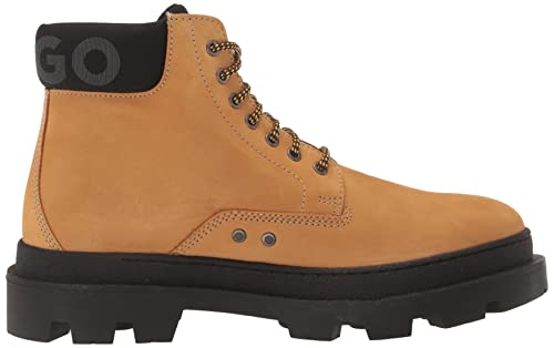 HUGO Mens Bold Back Logo Lace Up Boots Hiking Shoe, Dark Sand, 9 US