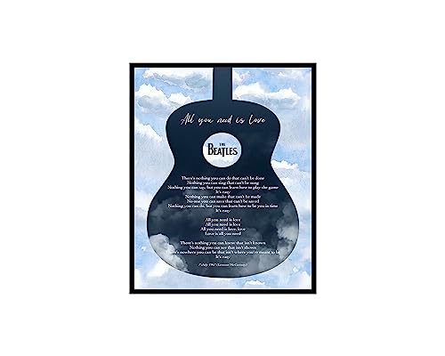 Poster Master Vintage Music Poster - Retro Song Print - 8x10 UNFRAMED Wall Art - Gift for Musician, Friend - The Beatles, All You Need is Love, Lyrics, Guitar - Wall Decor for Living Room, Office