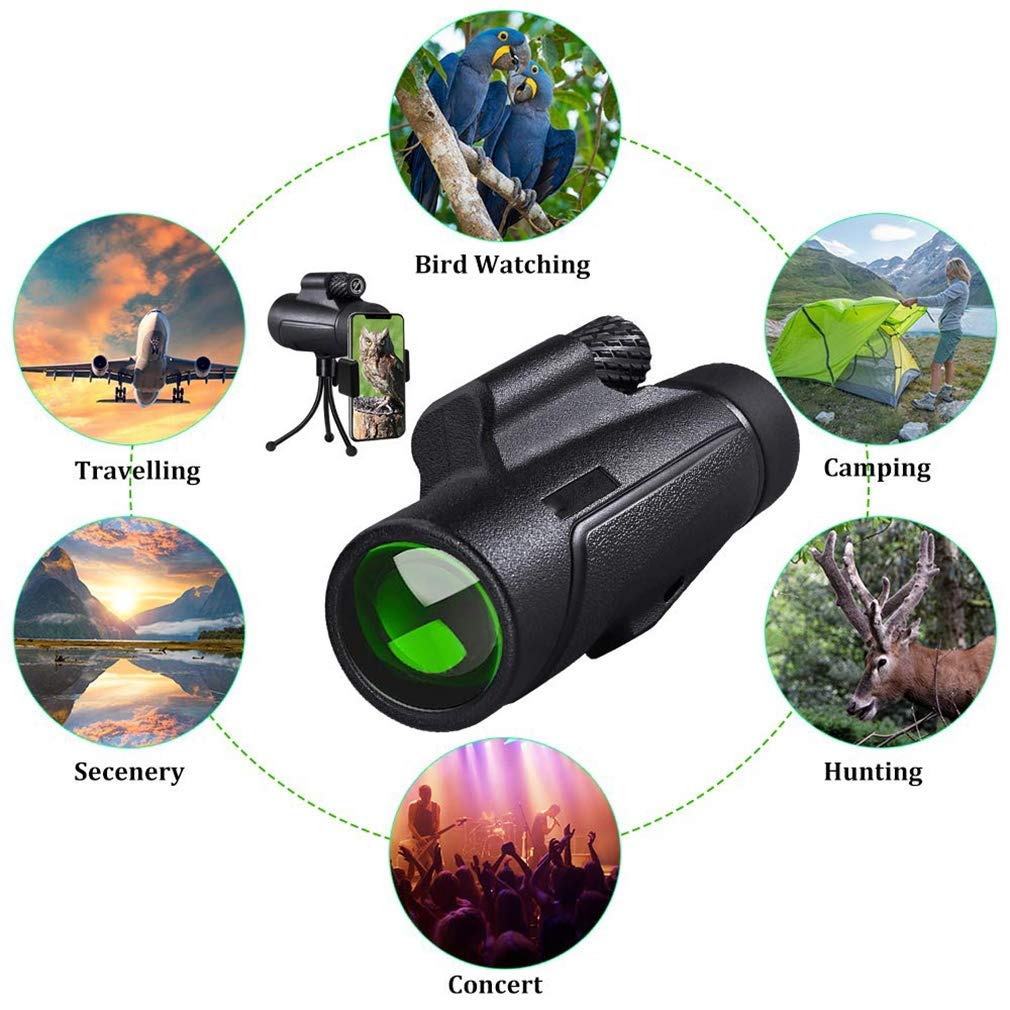 Hd Durable Monocular Telescope 12X50 Hd High Power Lens with Smart Phone Amount Tripod Waterproof Bak4 Prism Fmc