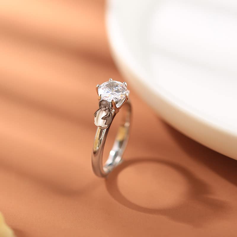 Jewels Store 1.6 Ct Round Cut White Diamond Solitaire Penguin Inspired Engagement Ring in 925 Sterling Silver Two Tone Gold Finish (Silver, 7)