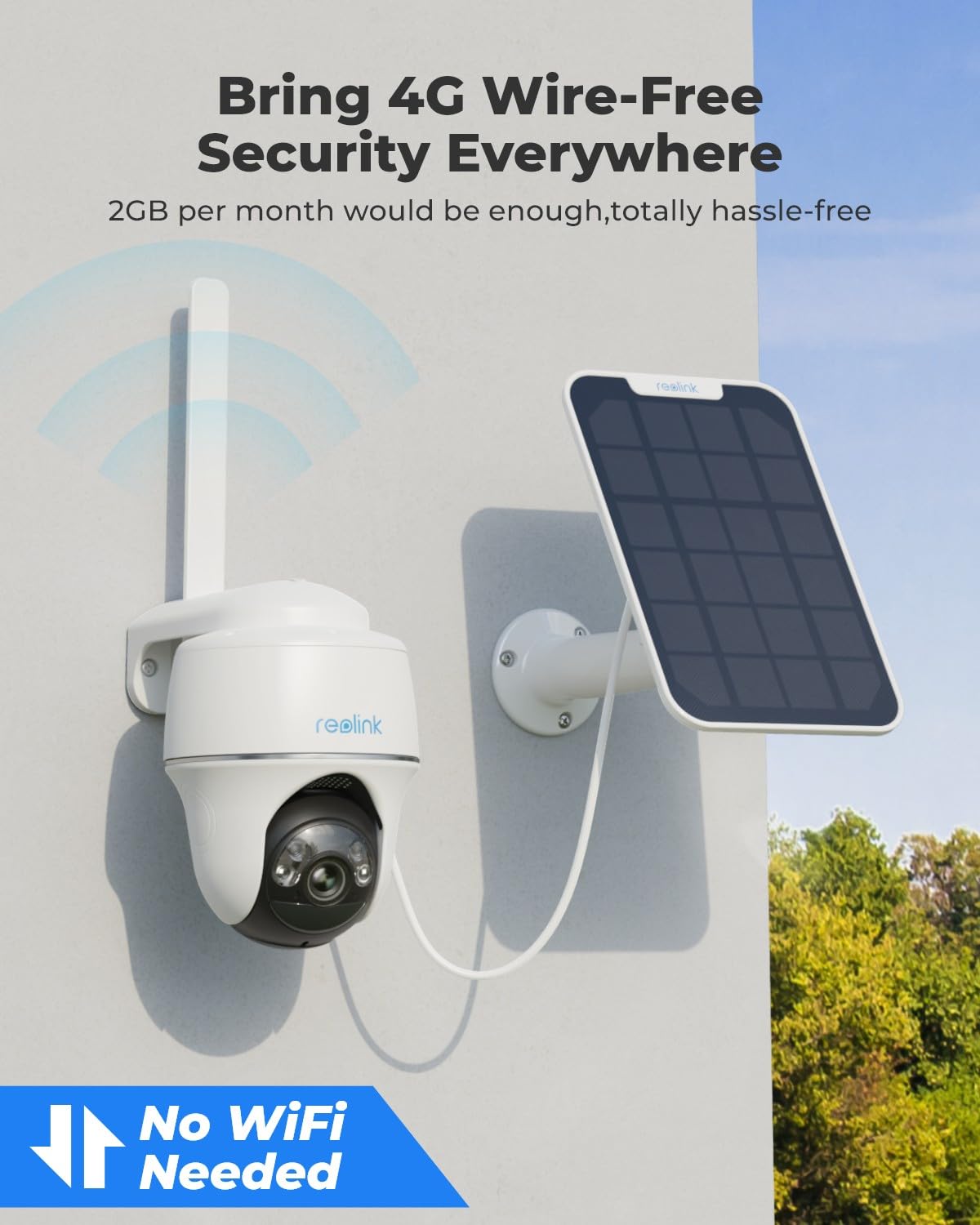 REOLINK Cellular Trail 3G/4G LTE, Security Camera Wireless, Solar Powered Pan Tilt System, Go PT Plus with Solar Panel Bundle with Go PT Plus, Solar Panel
