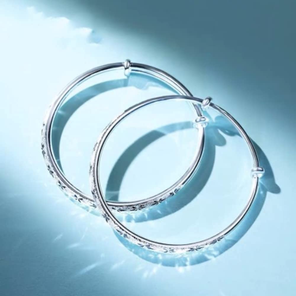 Hemlock 5 PCs Bangle Bracelet, Women 925 Sterling Silver Bracelet Bohemia Jewelry (1 pc Silver-2)