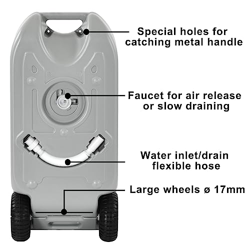 YITAHOME 10.6 Gallon Large Capacity Portable Water Holding Tank with Catching Metal Handle Odorless Tote for Camper with Large Wheels, Filling Port, Hose, Faucet, 2 Handles for Easy Carry & Fast Empty