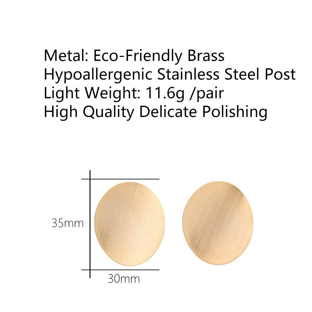 HelloFun Large Round Disc Drop Earrings Fashion Brushed Gold Drop Earrings for Women