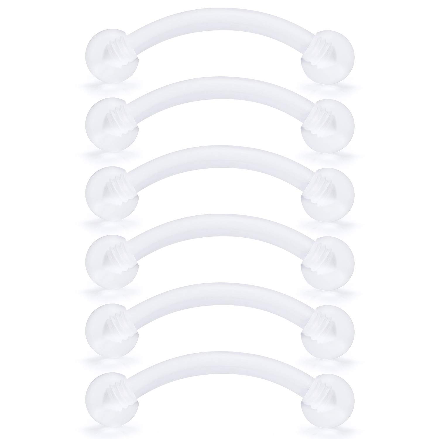 Hoeudjo Clear Cartilage Earrings Piercing Retainers 24Pcs Flexible Acrylic Helix Hoop Bioflex Nose Lip Stud Eyebrow Tragus Septum Horseshoe Rings Body Jewelry for Work
