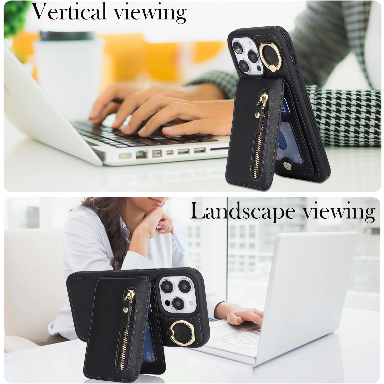 Havaya for iPhone 13 pro max case with Card Holder iphone 12 pro max phone case magsafe compatible for women leather zipper phone wallet detachable 2-in-1 magnetic for men-Black