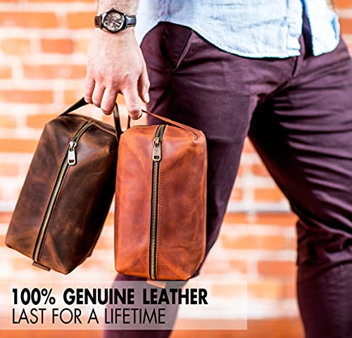 Personalized Leather Toiletry Bag For Men β Dopp Kit Made in USA β Unique Anniversary Gift, Father Gift, Groomsmen Gift, Birthday Gift β Handmade Bag Organizer for Toiletries, Shaving & Grooming Kit