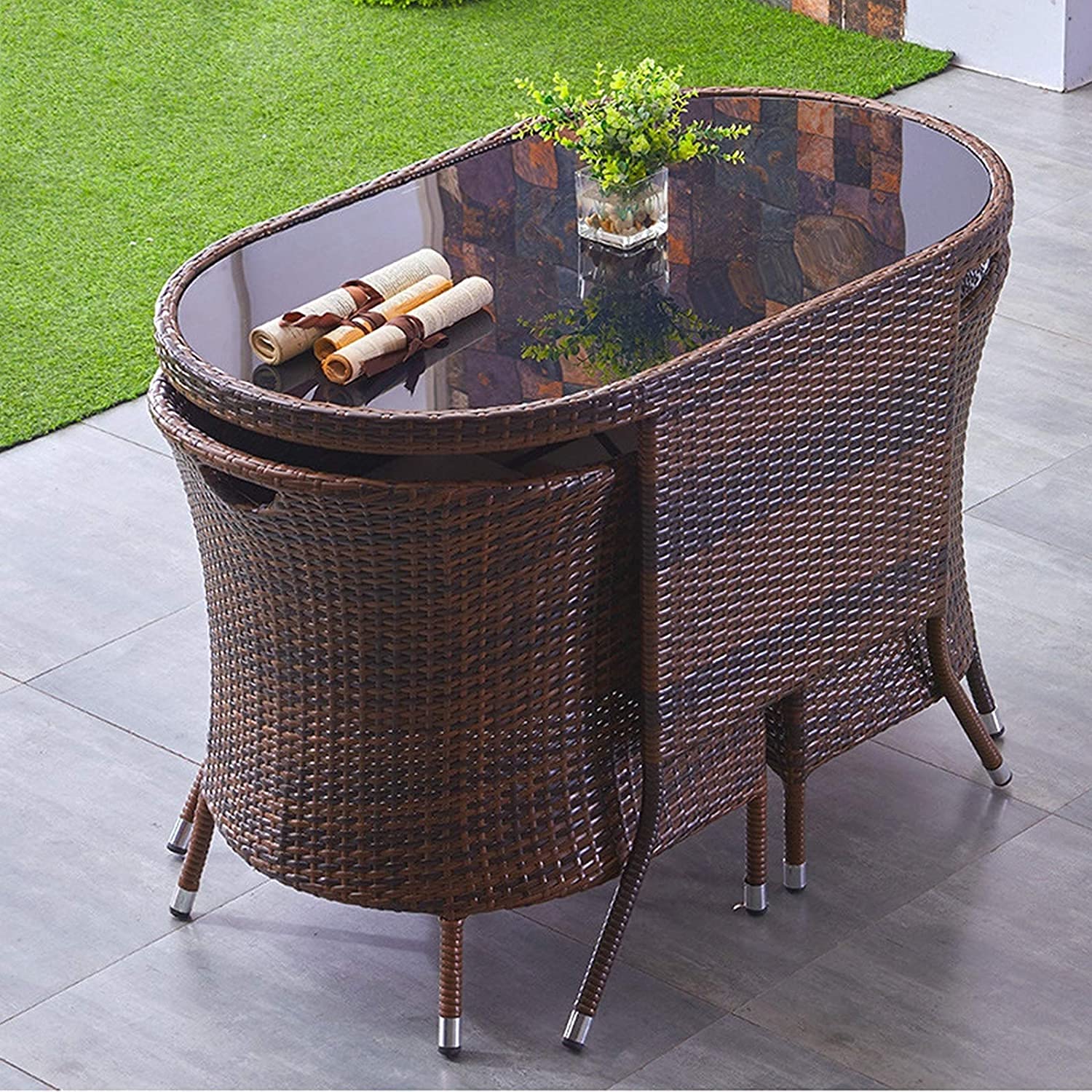 HAVMAK Outdoor Meeting Conversation Coffee Table Set, Outdoor Wicker Rattan Conversation Set with Coffee Table, Suitable for Patio Garden Lawn Backyard Pool