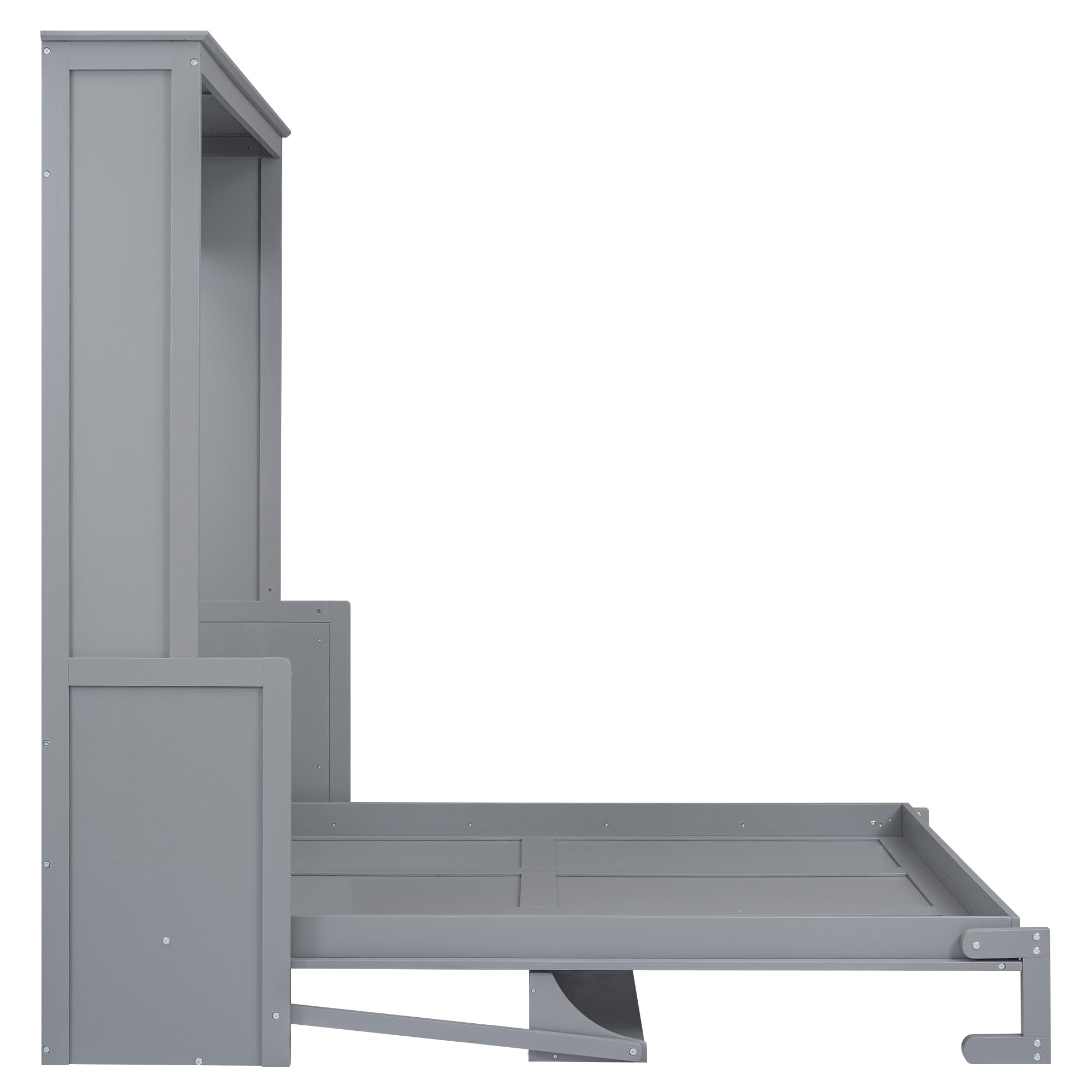 Harper & Bright Designs Queen Size Murphy Bed with a Shelf, Easy Fold Wood Wall Bed, Space-Saving Murphy Bed Cabinet for Guest Room Home Office,Grey