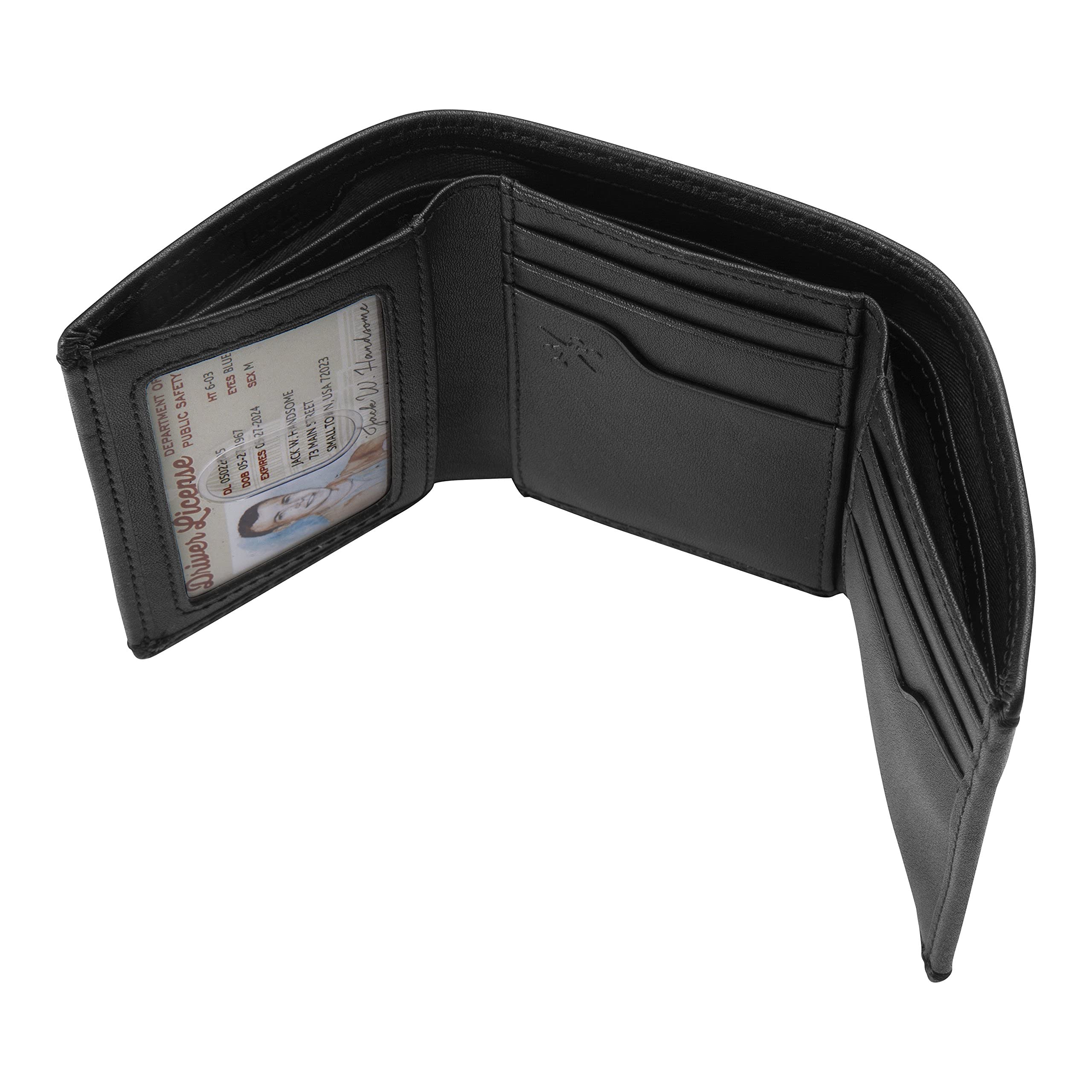 HoJ Co. Eastwood TRIFOLD Wallet | Double Bill Compartment | Extra Capacity Men's Tri fold Wallet | Nappa Full Grain Leather Black