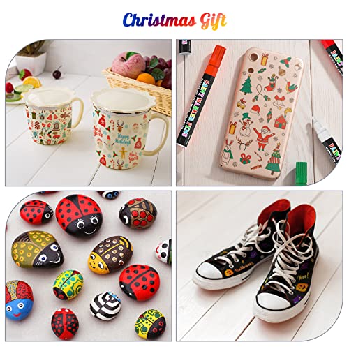 SUPKIZ Paint Markers Pens, 12 Colors Oil-Based Waterproof Fancy Paint Markers, Quick Dry Permanent Push Markers Set for Tire, Rock, Wood, Fabric, Plastic, Canvas, Glass, Mugs, DIY Craft