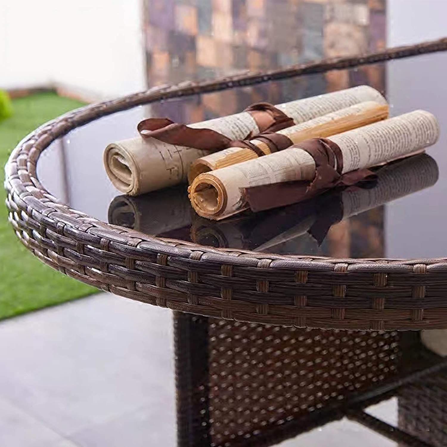HAVMAK Outdoor Meeting Conversation Coffee Table Set, Outdoor Wicker Rattan Conversation Set with Coffee Table, Suitable for Patio Garden Lawn Backyard Pool