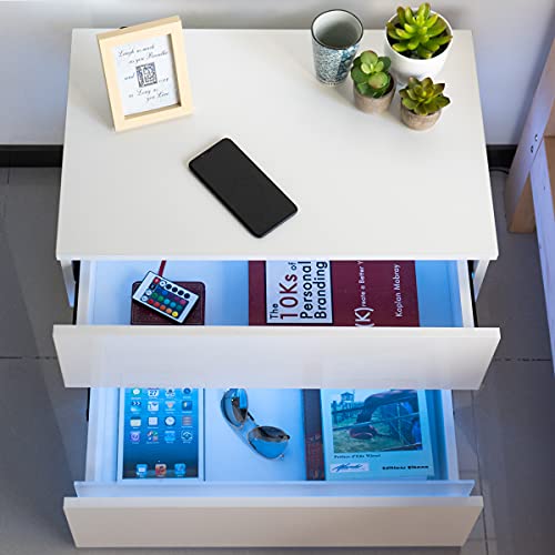 HALLOLURE Nightstand Modern Low Profile White Nightstand with Drawers and LED Light 17.7" Tall Night Stand Bed Side Table for Bedroom, Platform Bed