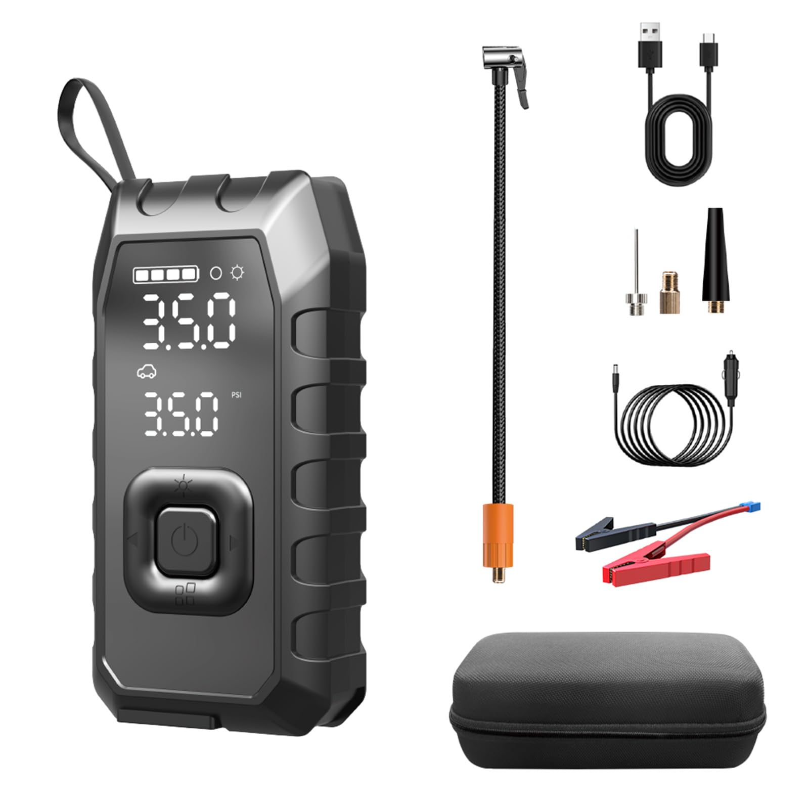 Tire Inflator Portable Air Compressor with Jump Starter, 150 PSI & 20000mAh Portable Air Pump with Twin Cylinder, DC 12V Electric Tire Pump with Emergency Light and Type-C Power Bank Charger