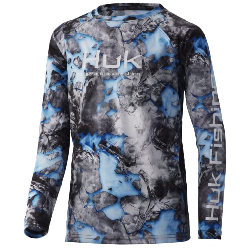 HUK unisex child Pursuit Camo | Kid's Long Sleeve Performance Shirt, Mossy Oak Lightning, X-Small US