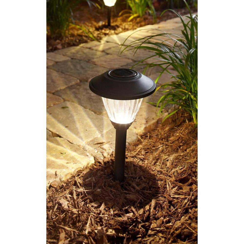 Hampton Bay Textured Black Solar LED Pathway Light Set (8-Pack)