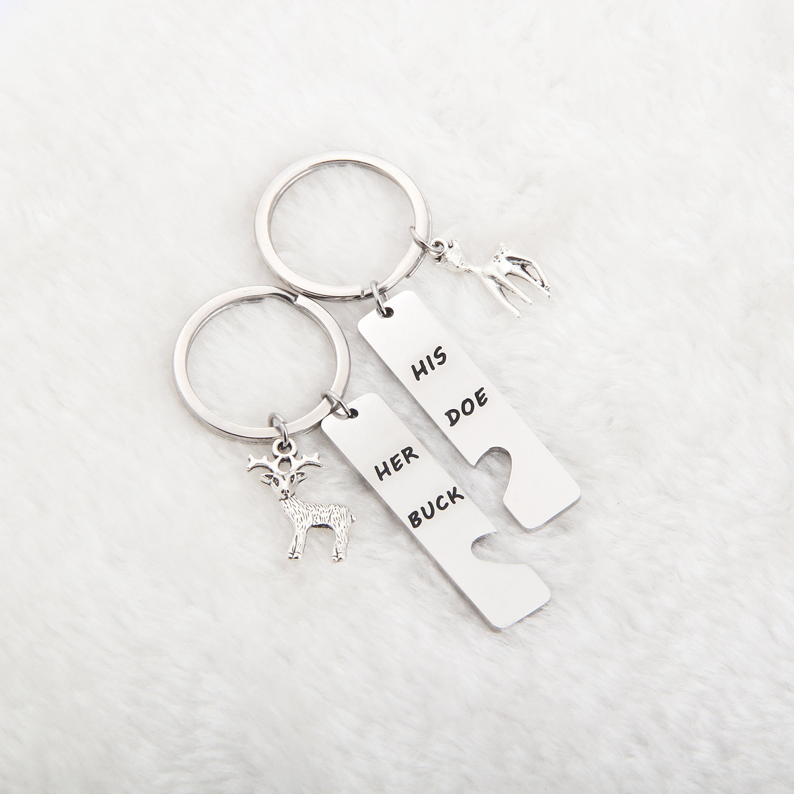 Her Buck His Doe Heart Keychains Hunter Couples Cowboy Maching Couple Keychain Gift (Deer Couple)