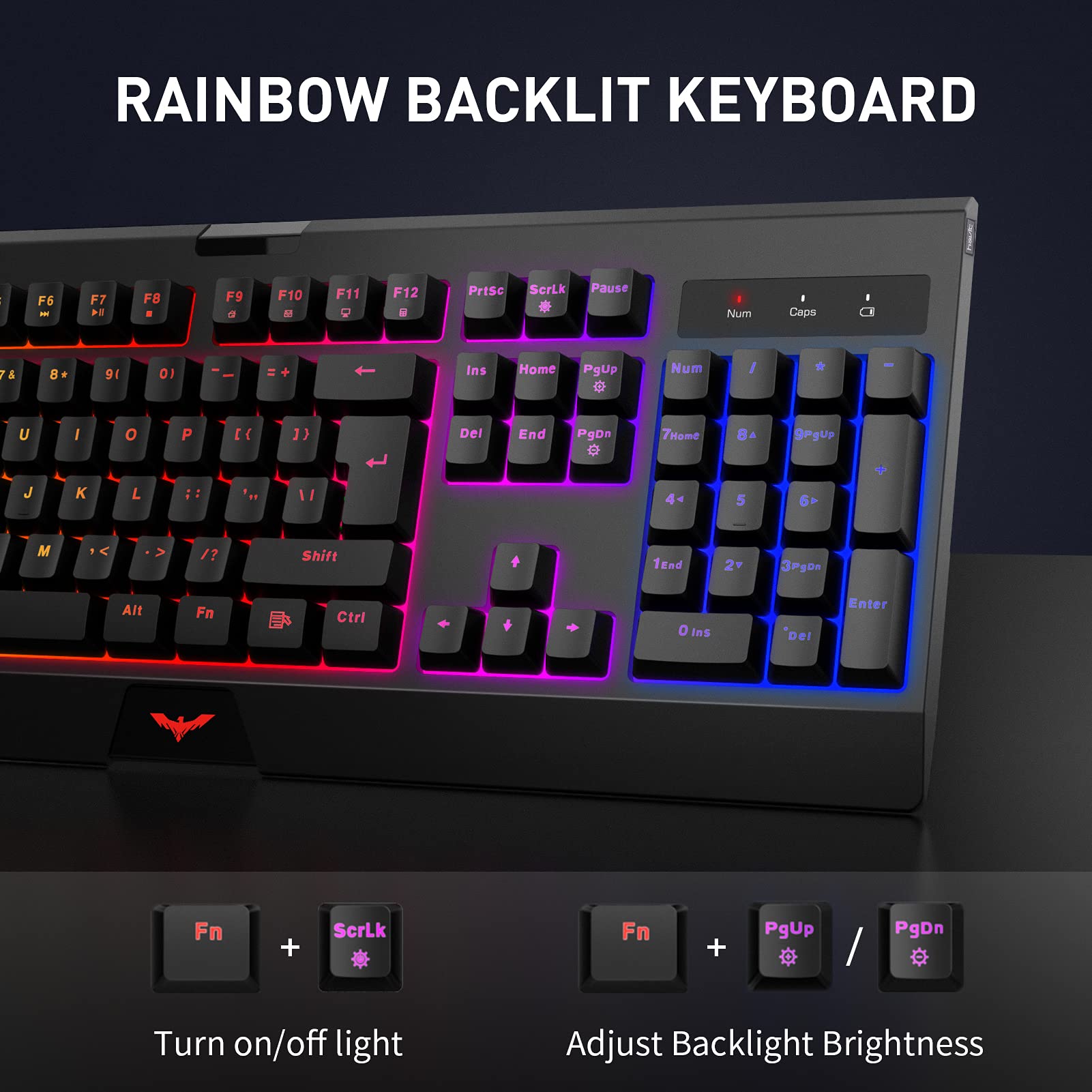 havit Wireless Gaming Keyboard, Rechargeable Rainbow Backlit Keyboard Led 2.4G Wireless Slim USB Keyboards Ergonomic 104 Keys for Windows PC Gamers Desktop Computer Black