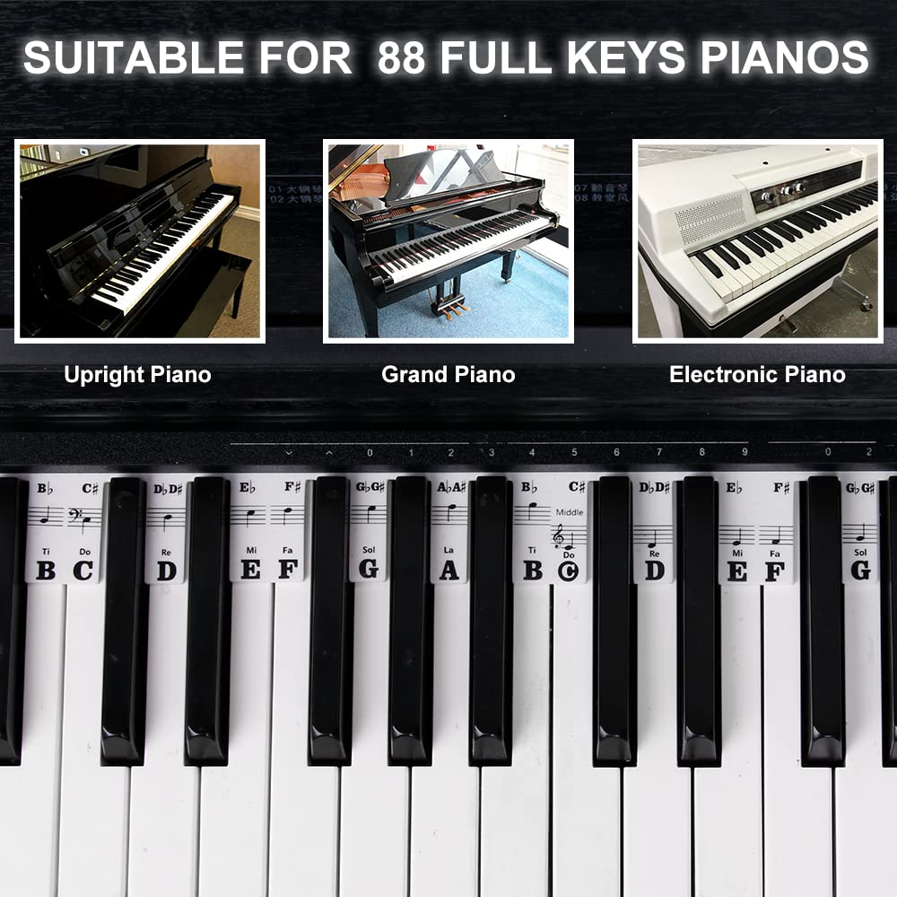 Piano Stickers,Silicone Piano Keyboard Stickers for Beginners, Removable Piano Keyboard Note Labels for Kinds Learning, Full Size Keyboard 88 Keys Reusable Instantly Double Staff Display