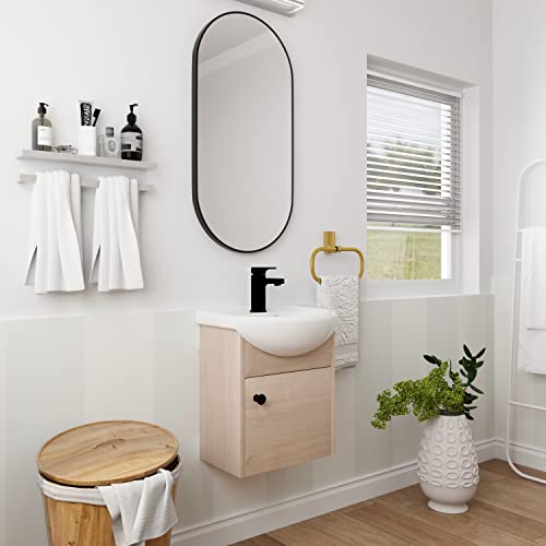 Yoluckea 18 Inch Bathroom Vanity Set Small Bathroom Vanity,Bath Vanity with Ceramic Sink Single Bathroom Vanity Cabinet for Small Space,Bathroom Vanity and Sink Basin,1 Door (Brown-20.9''H)