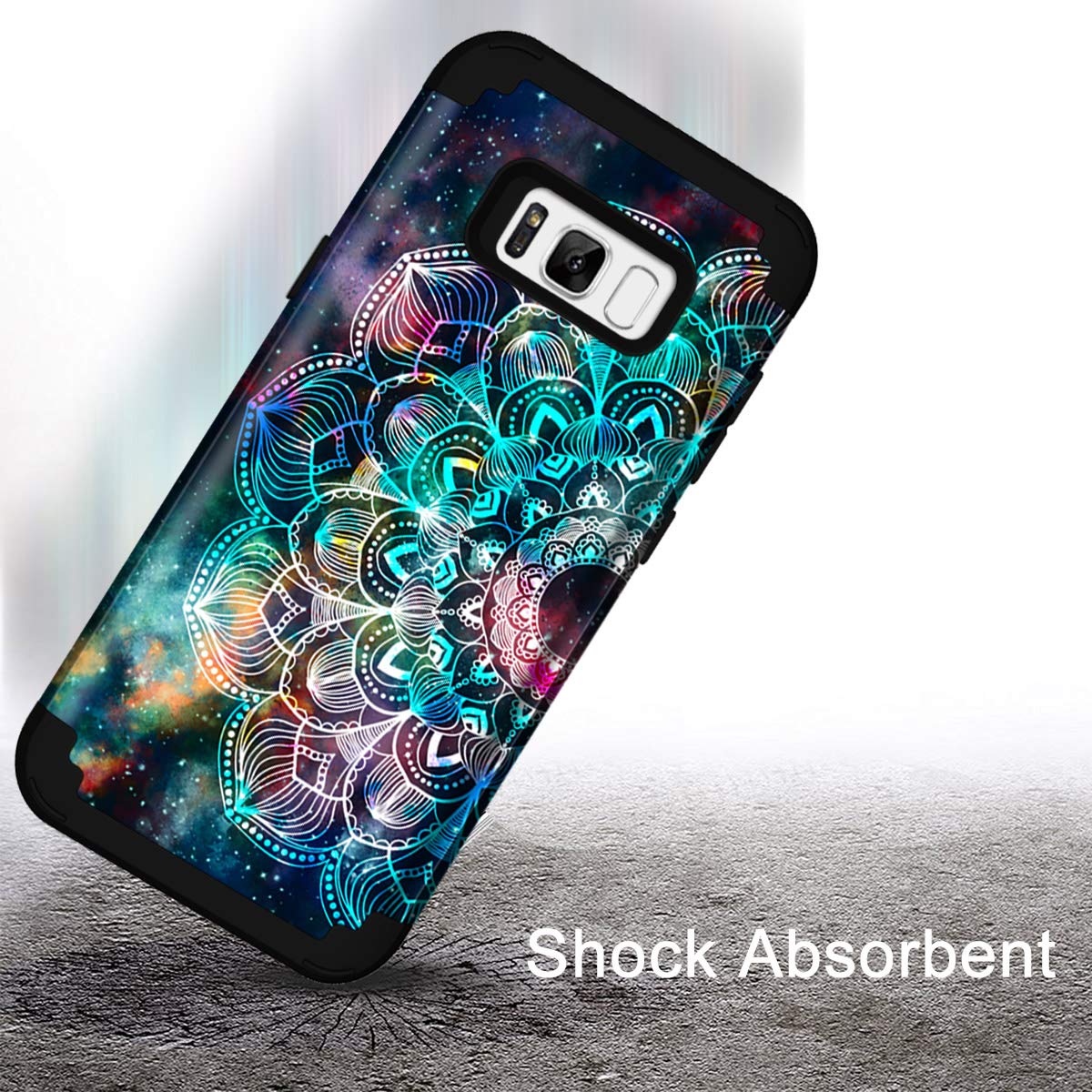 Hocase Galaxy S8 Case, Heavy Duty Protection Shock Absorbing Silicone Rubber Bumper+Hard Plastic Shell Hybrid Dual Layer Protective Case for Samsung Galaxy S8 (SM-G950U) 5.8" 2017 - Mandala in Galaxy