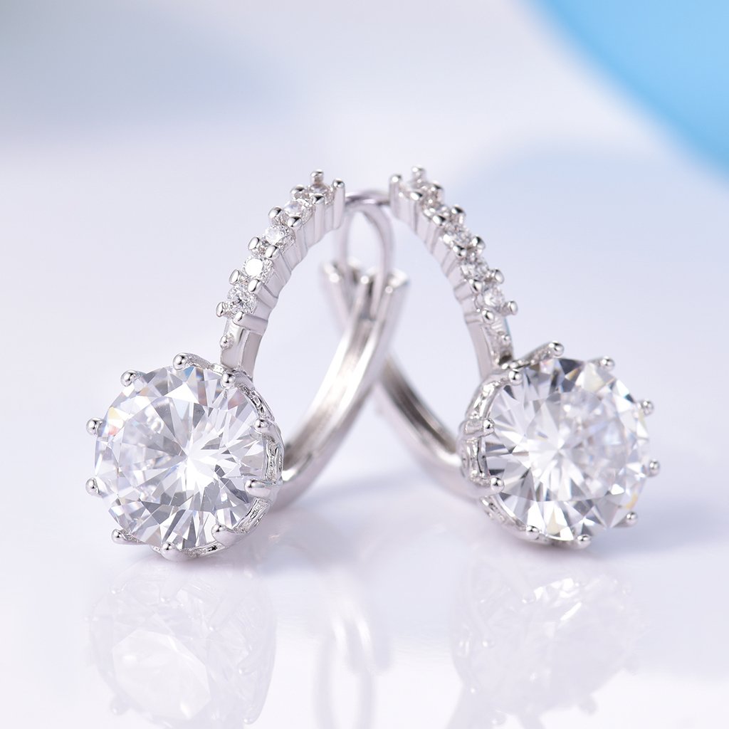 GULICX Silver Tone White Cubic Zirconia Round Jewellery Hoop Lever Back Huggie Earrings