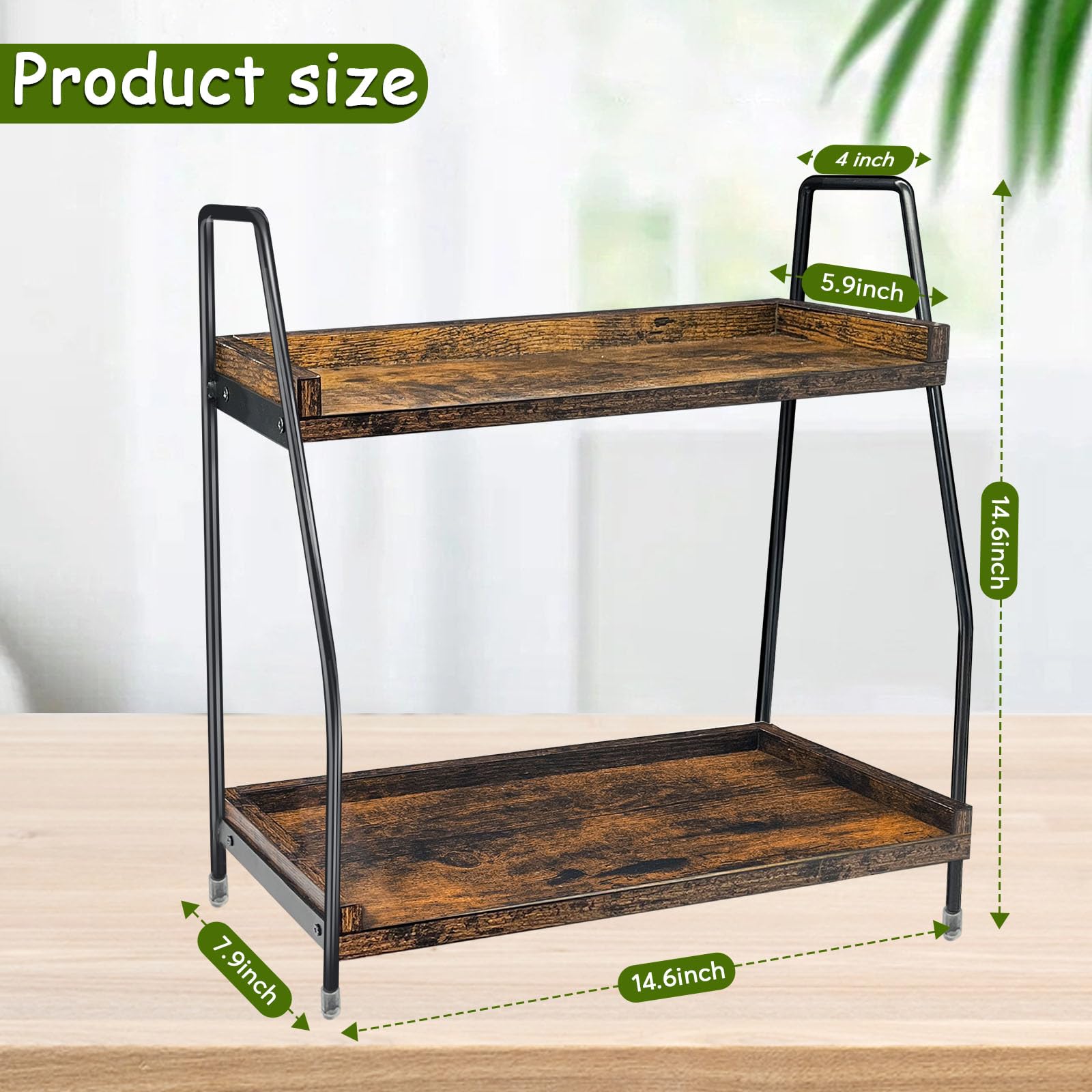 WOYAOHJK 2 Tier Bathroom Counter Organizer, Bathroom Shelf Organizer Countertop, Vanity Shelf Organizer, Wood Countertop Bathroom Storage and Organization for Kitchen. (Rustic Brown)