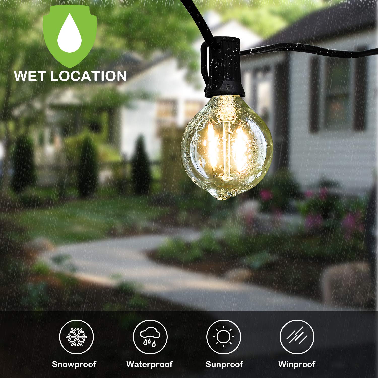 hykolity 50FT LED Outdoor Globe String Lights with 25 Hanging Sockets, Dimmable 27x1W Vintage Edison Bulbs(2 Spare), Warm White Waterproof Patio String Lights for Garden Backyard Bistro Pergola